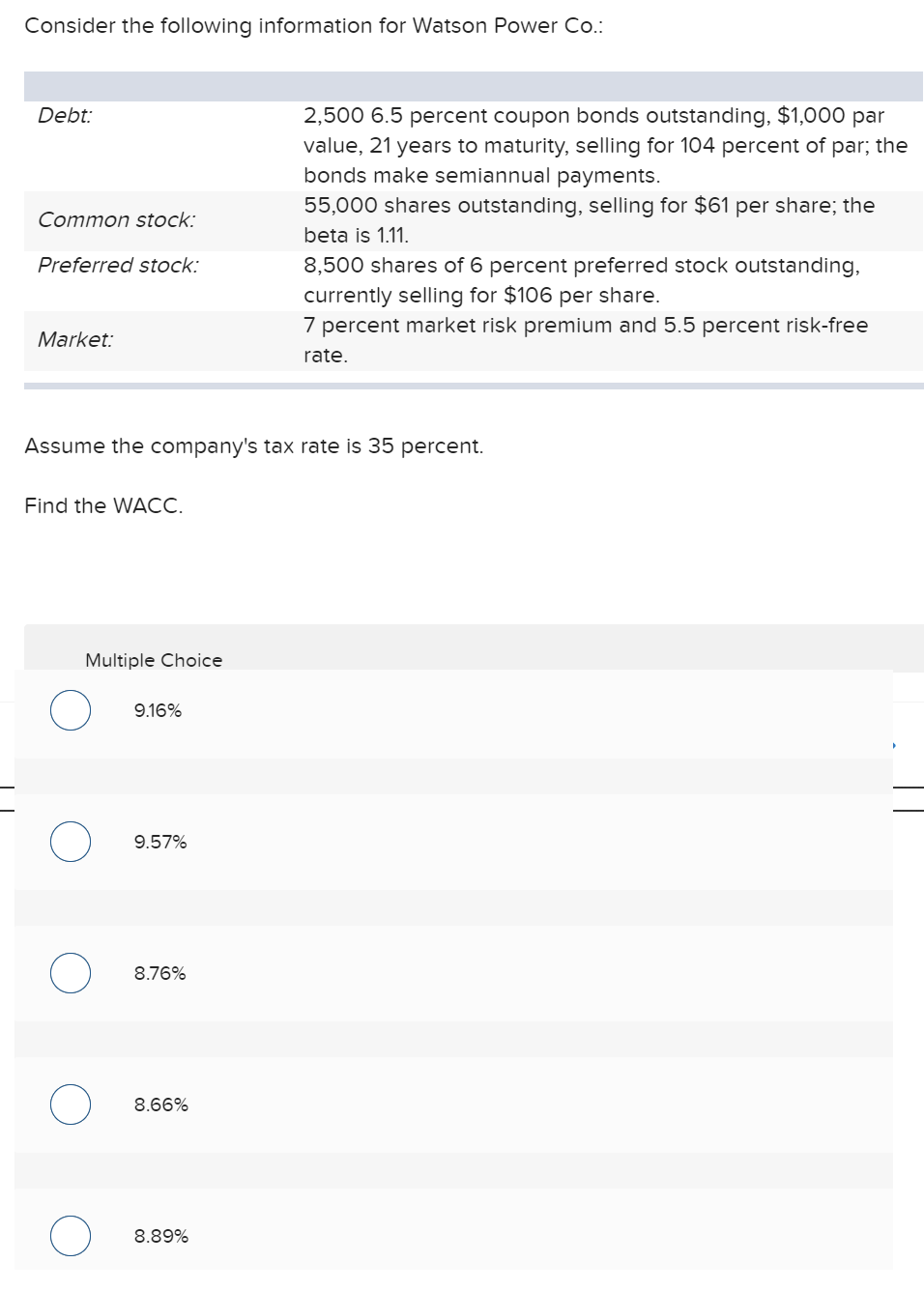 Solved Consider the following information for Watson Power | Chegg.com