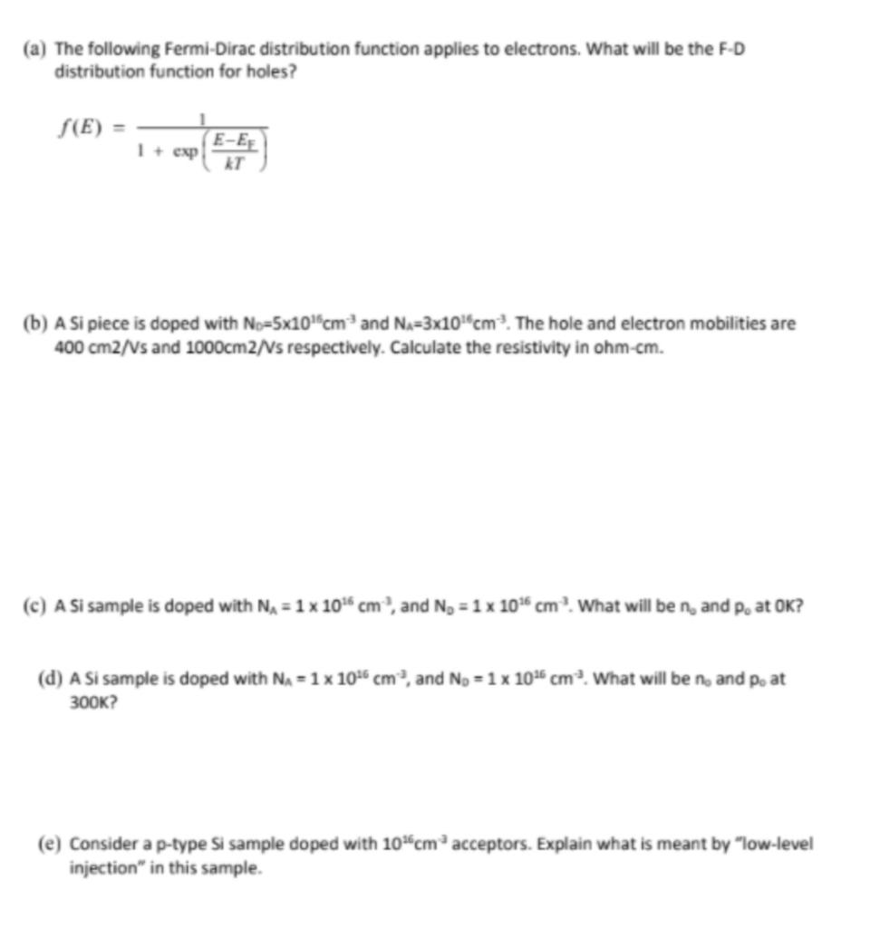 Solved (a) The following Fermi-Dirac distribution function | Chegg.com