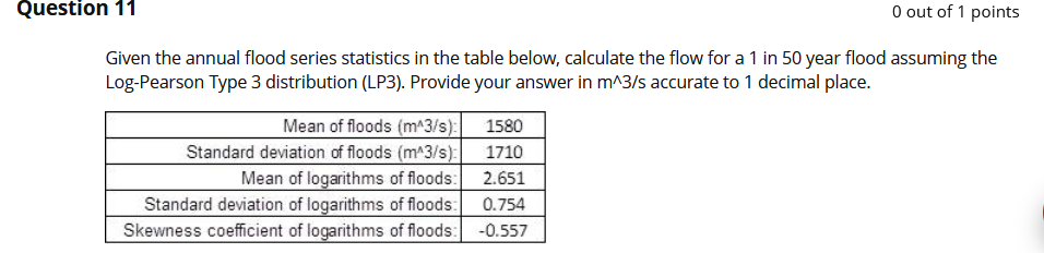 Solved Given the annual flood series statistics in the table | Chegg.com