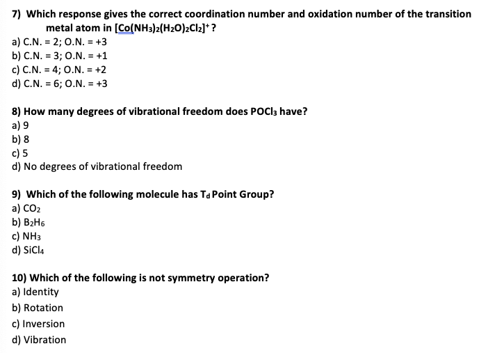 Solved 7) Which response gives the correct coordination | Chegg.com