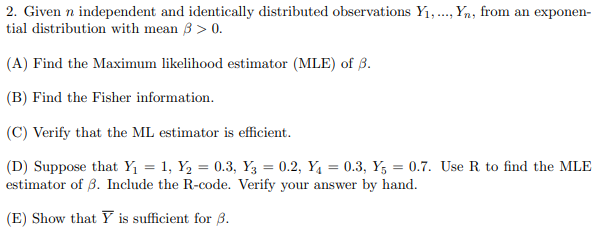 Solved 2. Given n independent and identically distributed | Chegg.com