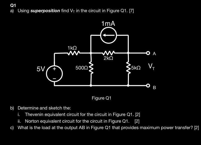 Solved Q1 a) Using superposition find VT in the circuit in | Chegg.com
