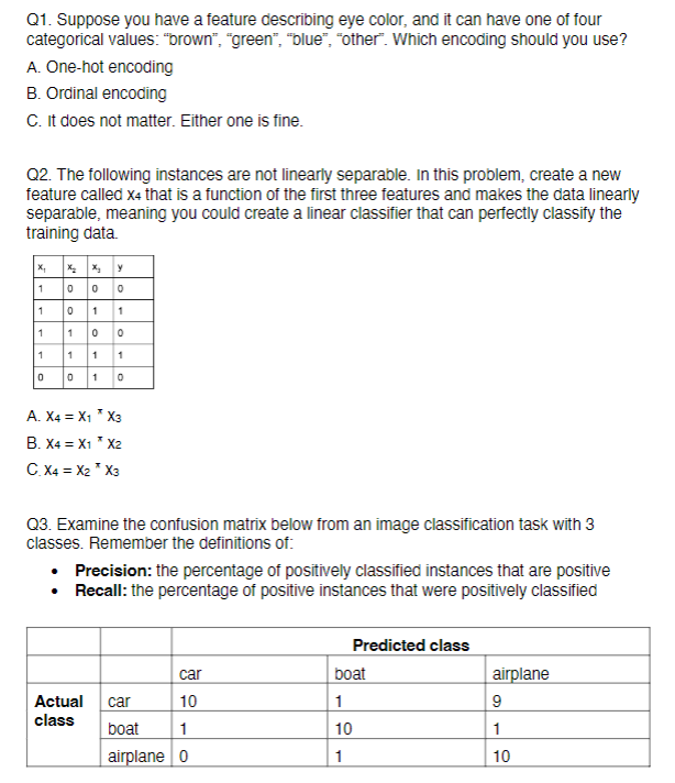 Solved Q1. Suppose you have a feature describing eye color, | Chegg.com