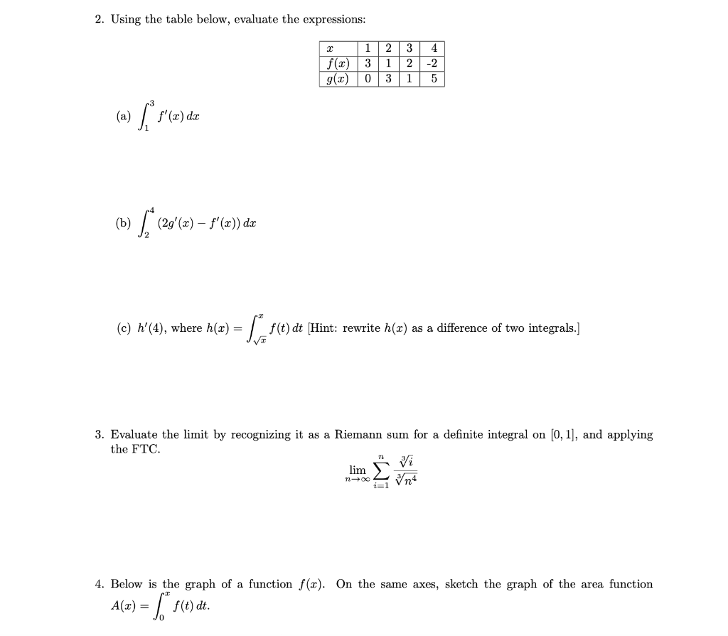 Solved 2. Using the table below, evaluate the expressions: | Chegg.com