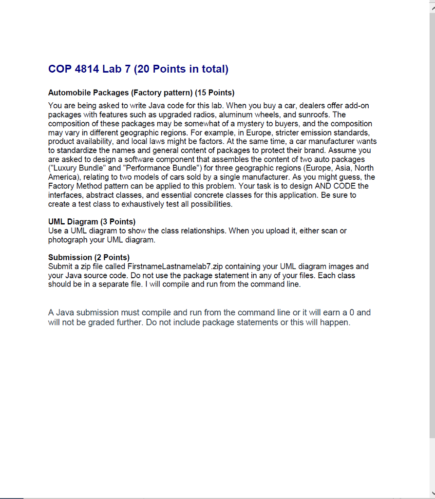 COP 4814 Lab 7 (20 Points in total) Automobile | Chegg.com