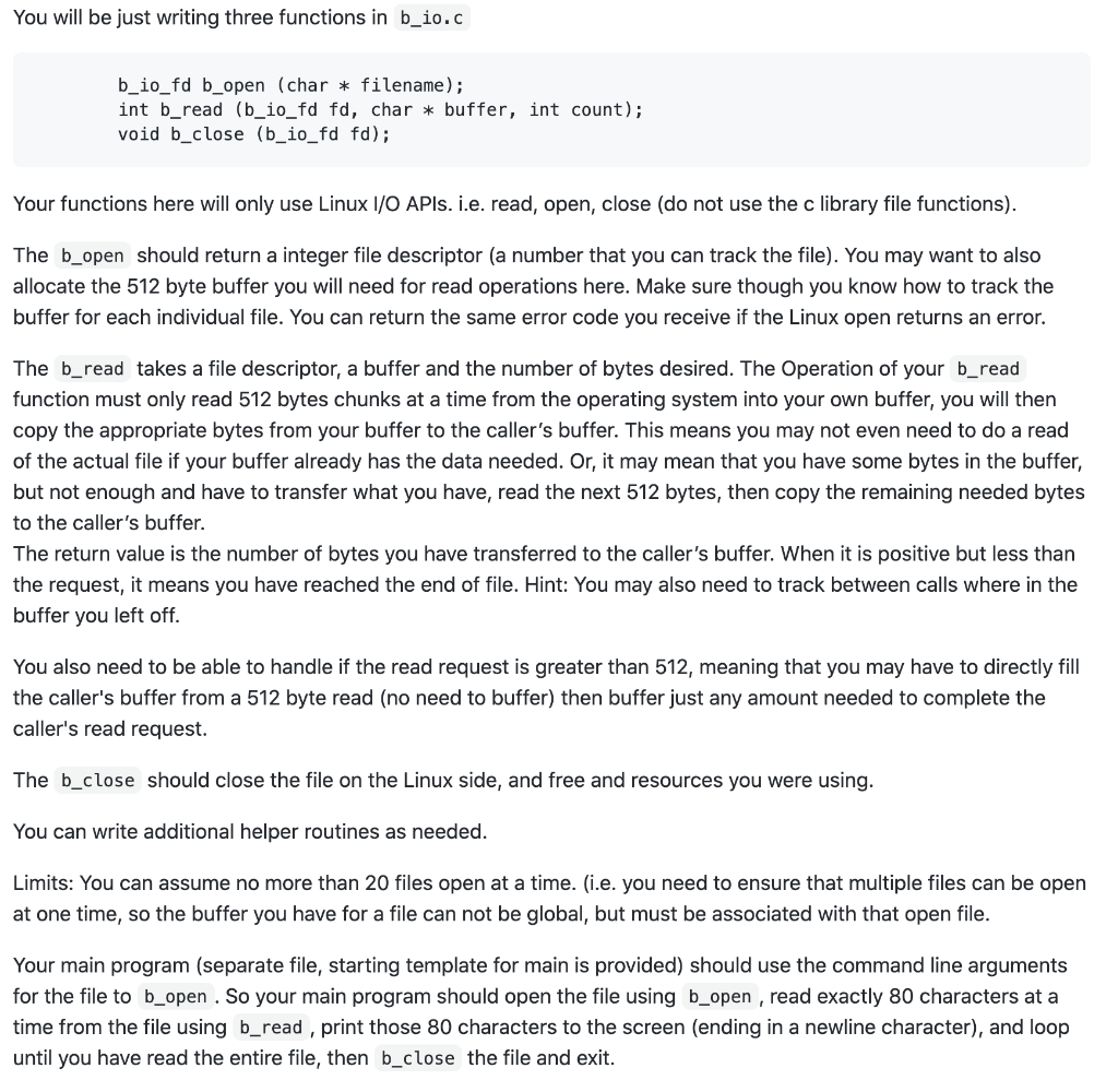 Must use struct, malloc and memcpy in b_io.c /**** | Chegg.com