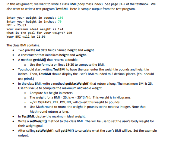 Solved In this assignment, we want to write a class BMI | Chegg.com