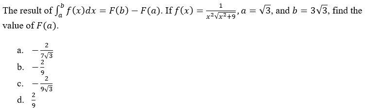 Solved 1 a = The result of ſof(x)dx = F(b) – F(a). If f(x) = | Chegg.com