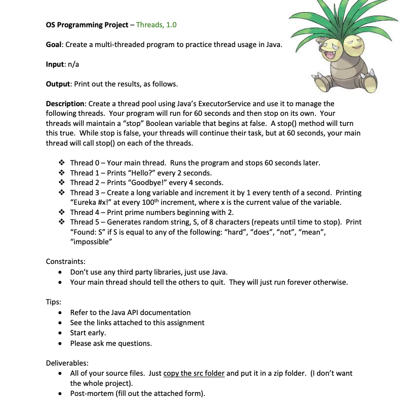 OS Programming Project - Threads, 1.0 Goal: Create a | Chegg.com