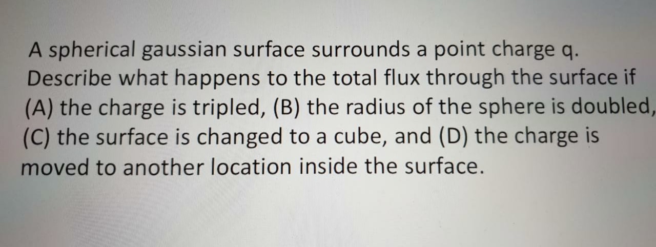 Solved A spherical gaussian surface surrounds a point charge | Chegg.com