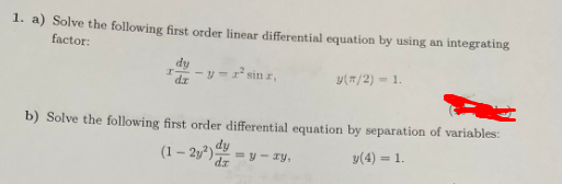 Solved a) Solve the following first order linear | Chegg.com
