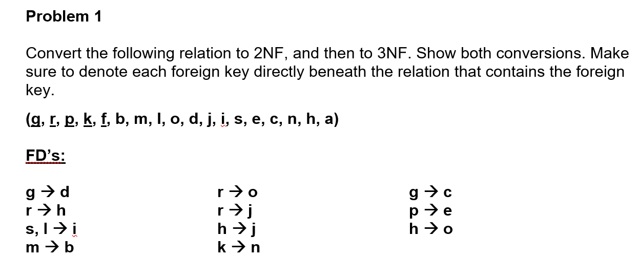 Solved Problem 1 Convert the following relation to 2NF, and | Chegg.com