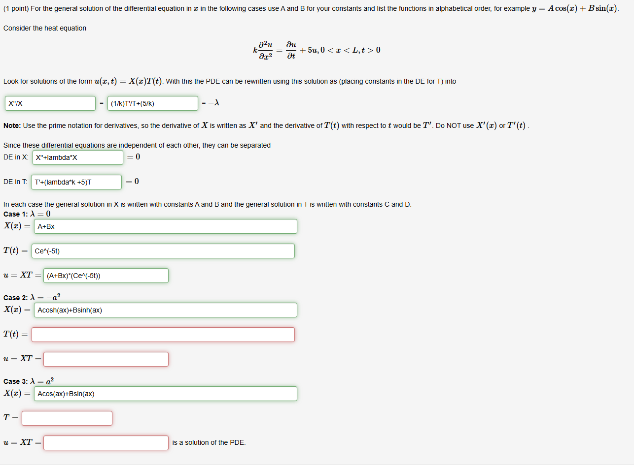 Solved (1 ﻿point) ﻿For the general solution of the | Chegg.com