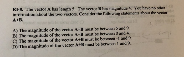 Solved RI-8. The vector A has length 5. The vector B has | Chegg.com