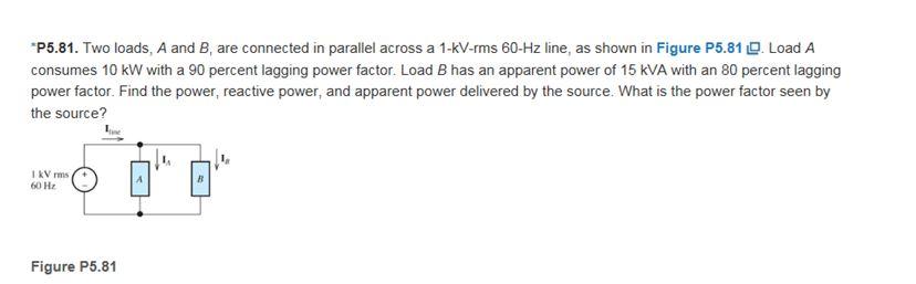 Solved *P5.81. Two loads, A and B, are connected in parallel | Chegg.com