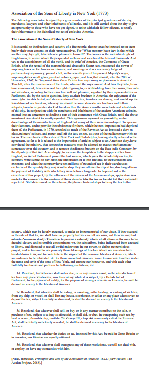 Association of the Sons of Liberty in New York (1773) | Chegg.com