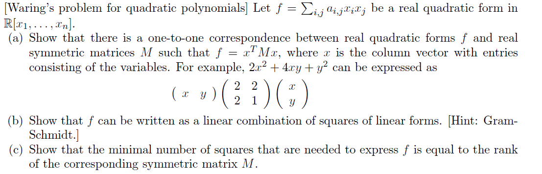 Solved [Waring's problem for quadratic polynomials] ﻿Let | Chegg.com