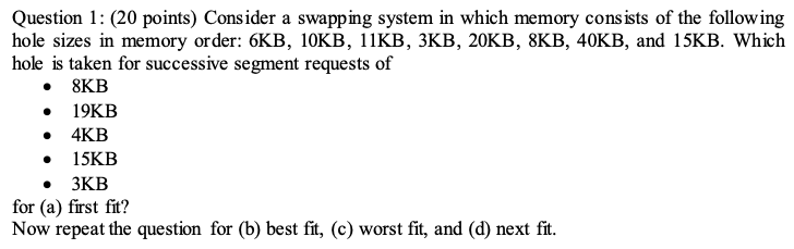 Solved Question 1: (20 points) Consider a swapping system in | Chegg.com