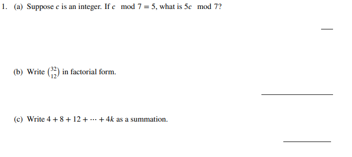 Solved 1. (a) Suppose c is an integer. If c mod 7 = 5, what | Chegg.com
