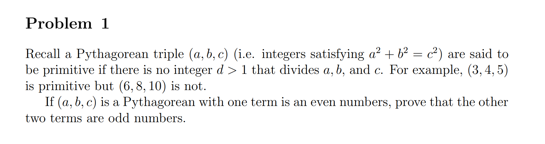 Solved Recall a Pythagorean triple (a,b,c) (i.e. integers | Chegg.com