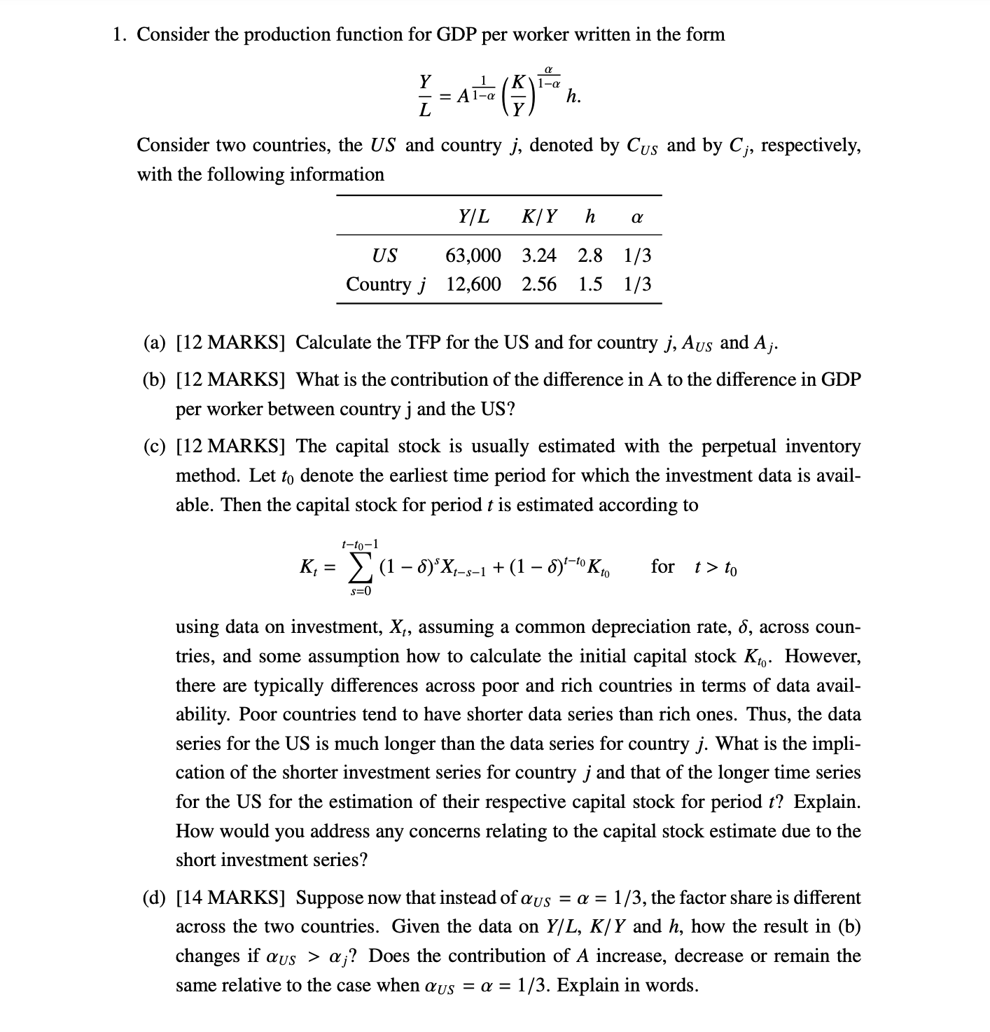Solved Consider the production function for GDP per worker | Chegg.com