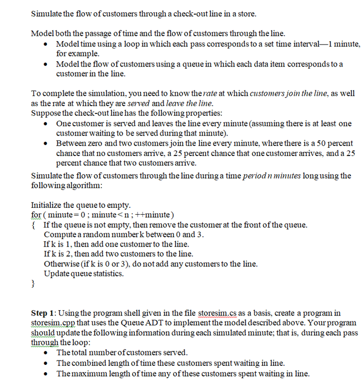 Solved Simulate the flow of customers through a check-out | Chegg.com