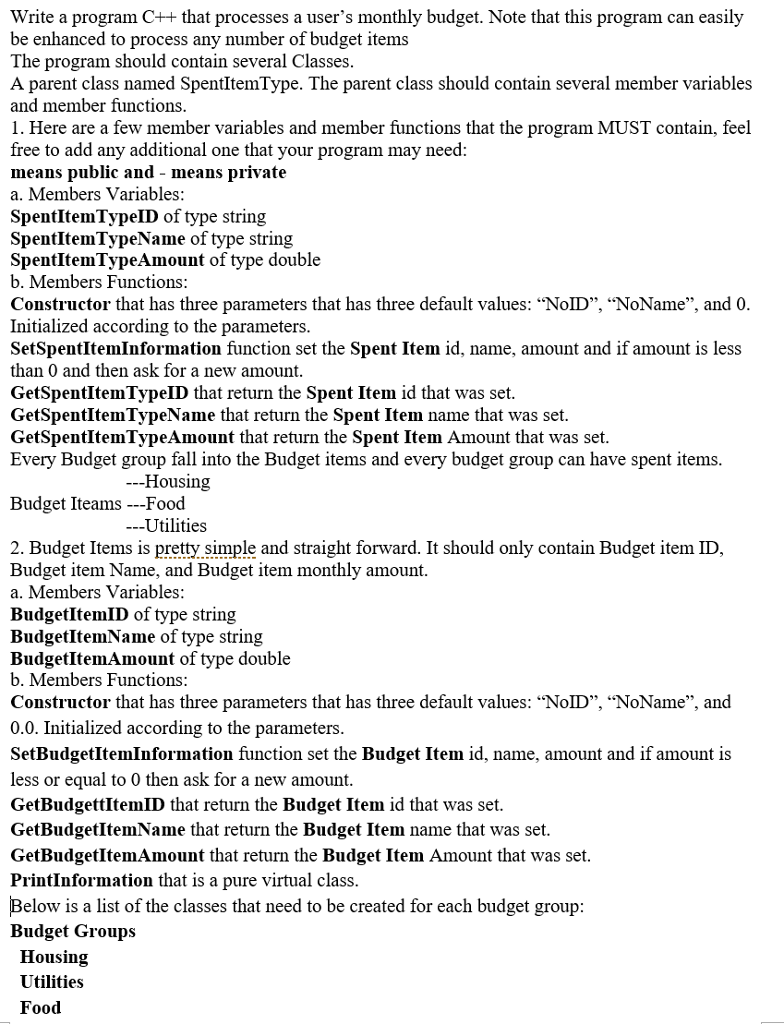 Solved Write a program C++ that processes a user's monthly | Chegg.com