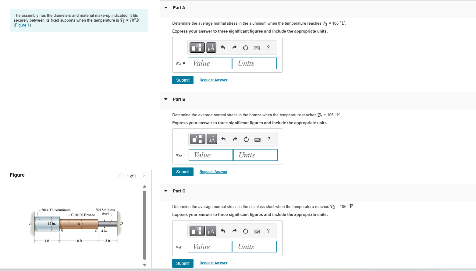 Solved The assembly has the diameters and material make-up | Chegg.com