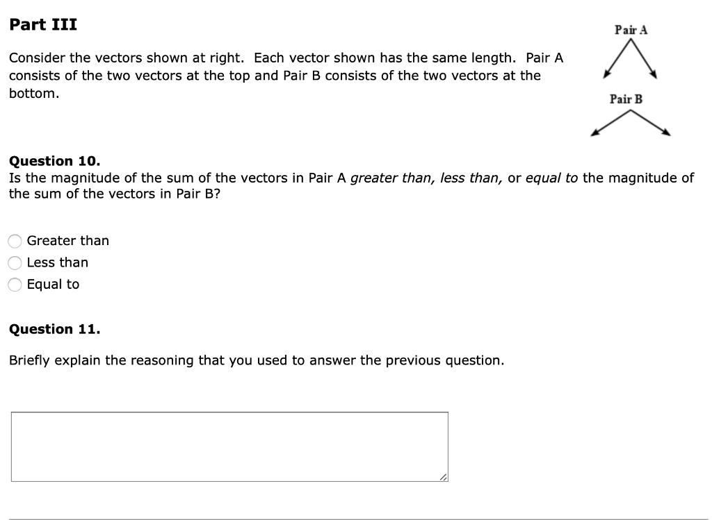 Solved Part III Pair A Consider the vectors shown at right. | Chegg.com