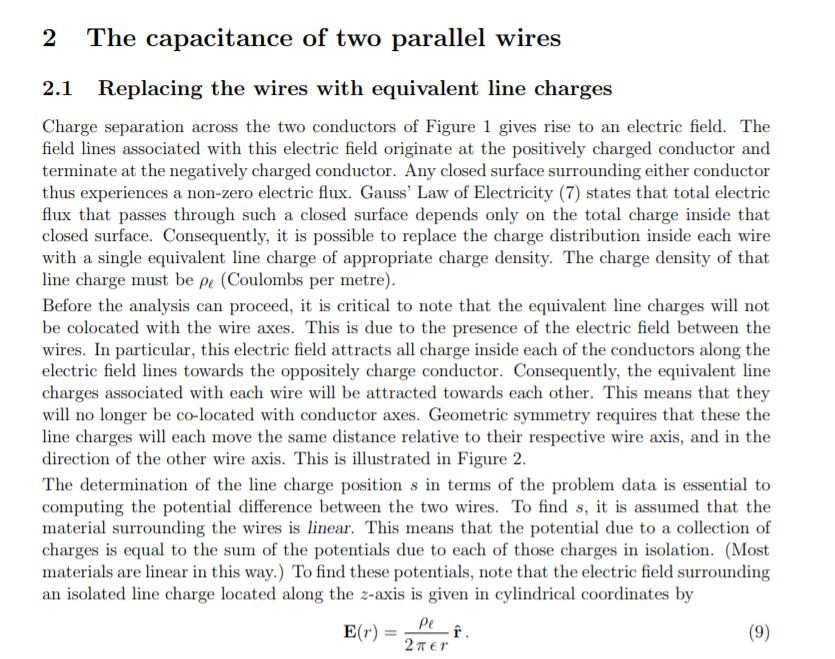 Solved 2 The capacitance of two parallel wires 2.1 Replacing | Chegg.com