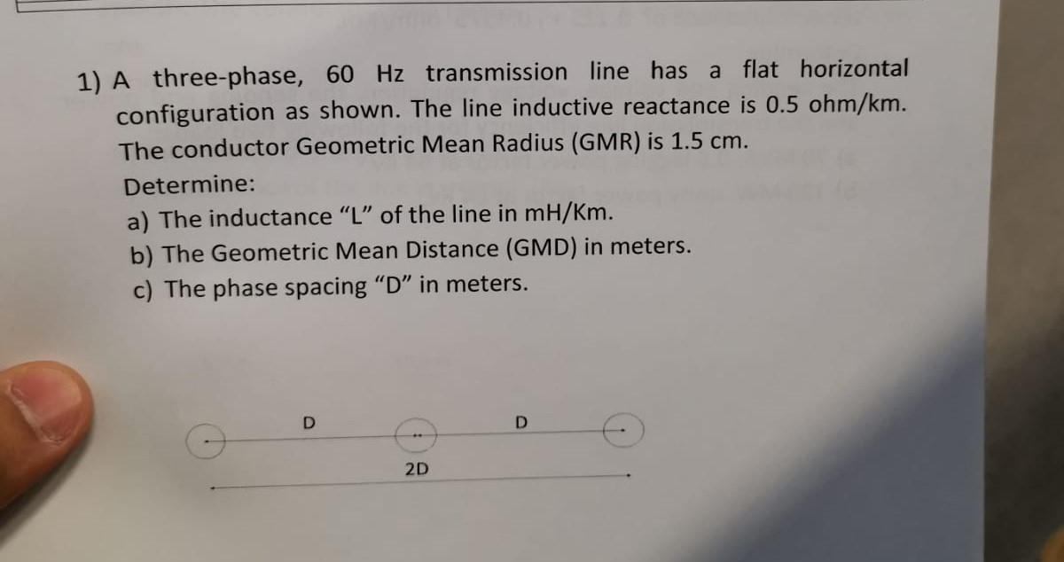 Solved 1) A three-phase, 60 Hz transmission line has a flat | Chegg.com