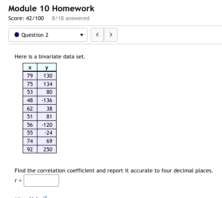 Solved Here is a bivariate data set. Find the correlation | Chegg.com