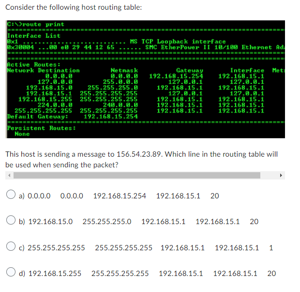 Solved Consider the following host routing table: This host | Chegg.com