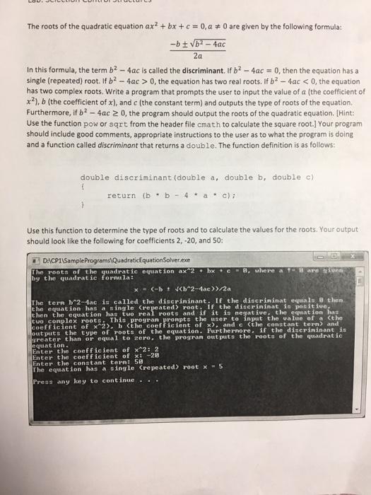 Solved - The roots of the quadratic equation ax2 + bx + | Chegg.com