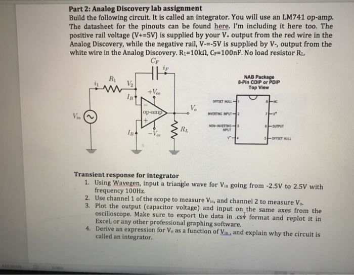 Solved Part 2: Analog Discovery lab assignment Build the | Chegg.com