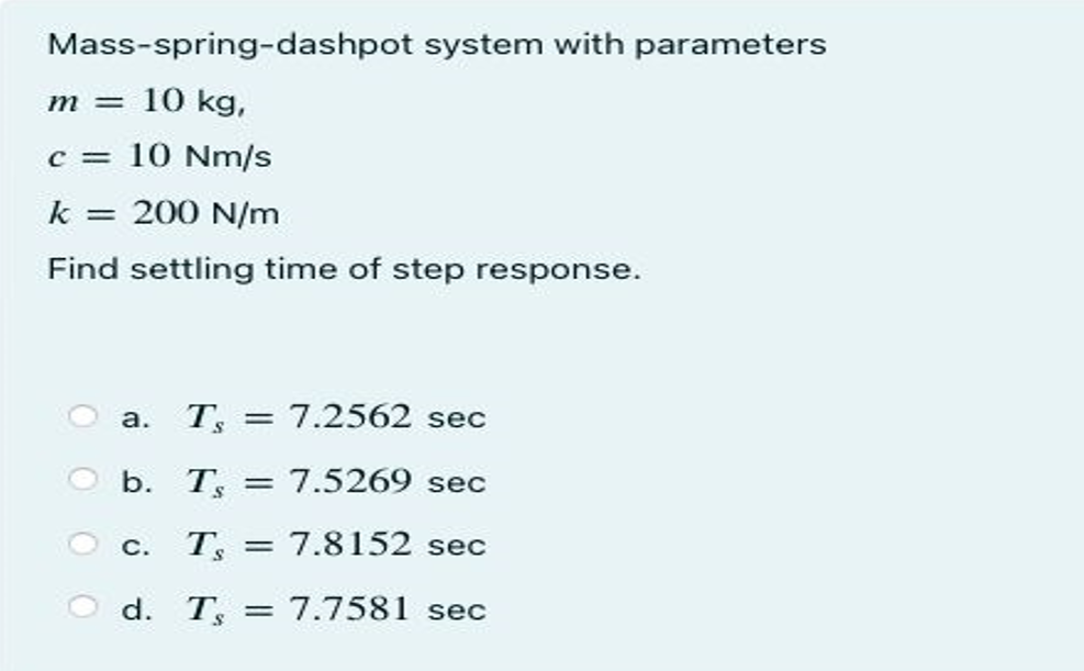 Solved Mass-spring-dashpot system with | Chegg.com