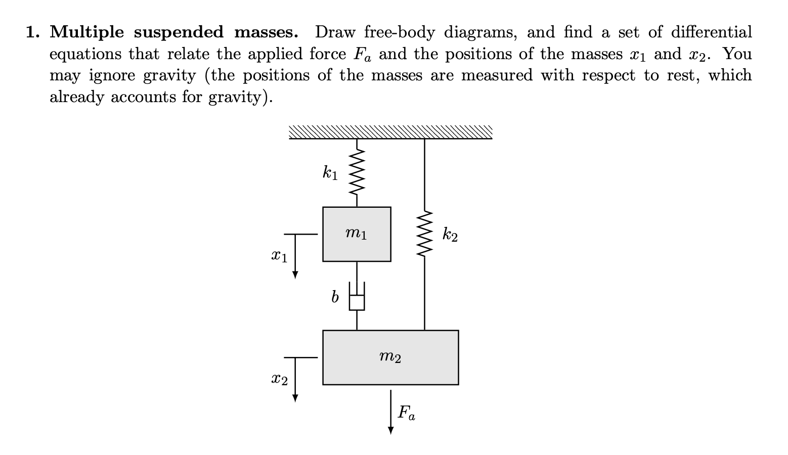 Solved 1. Multiple suspended masses. Draw free-body | Chegg.com