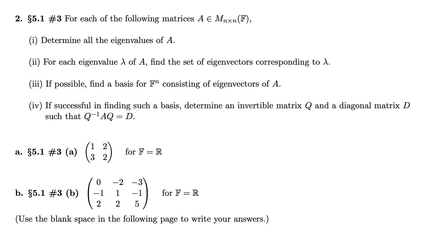Solved 2. §5.1 #3 For each of the following matrices | Chegg.com