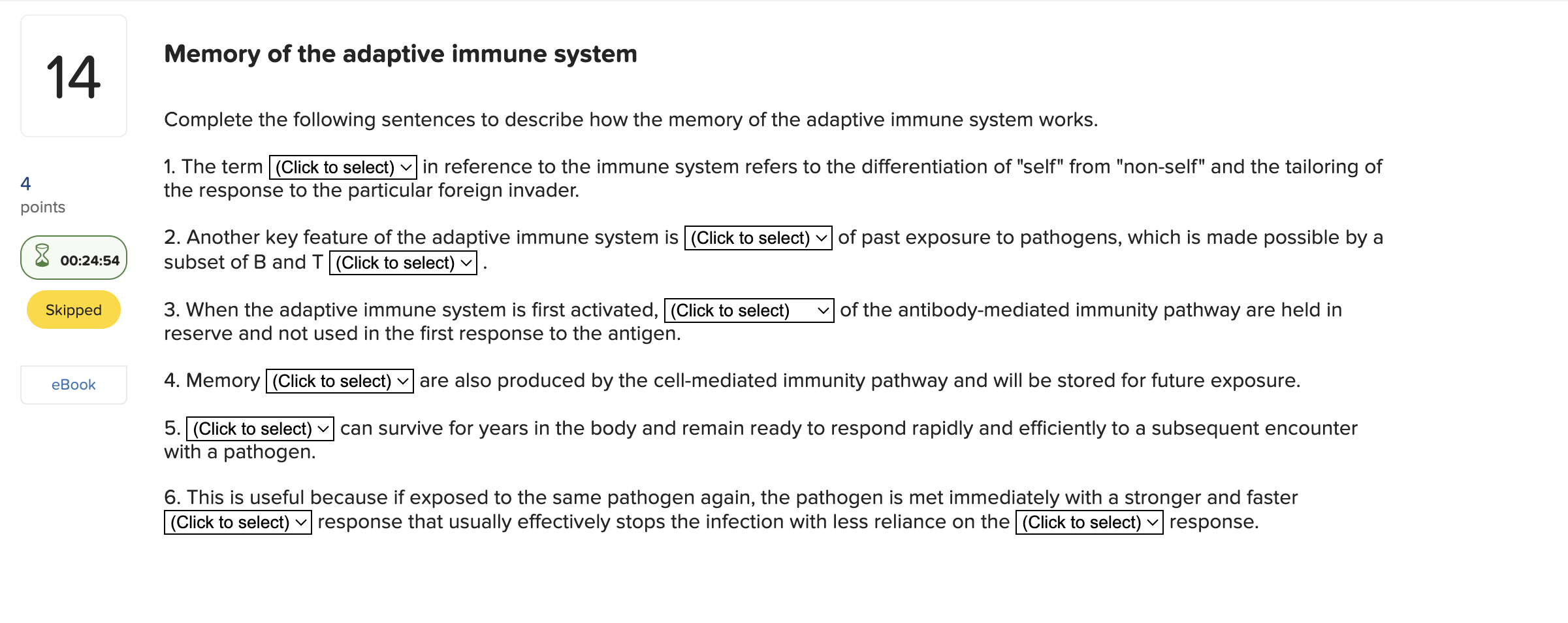 Solved Memory of the adaptive immune system Complete the | Chegg.com