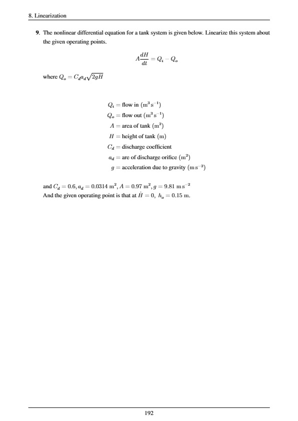Solved The nonlinear differential equation for a tank system | Chegg.com