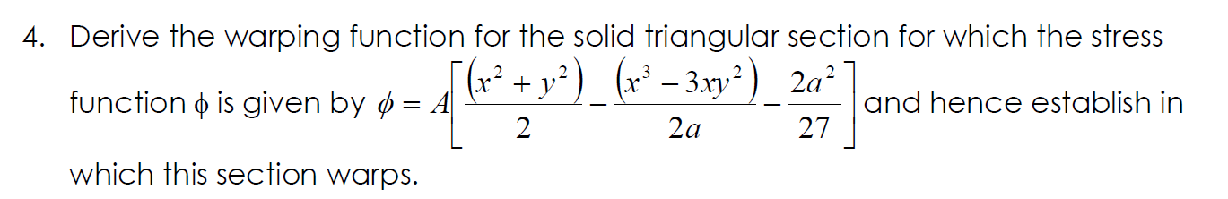 Solved 4. Derive the warping function for the solid | Chegg.com