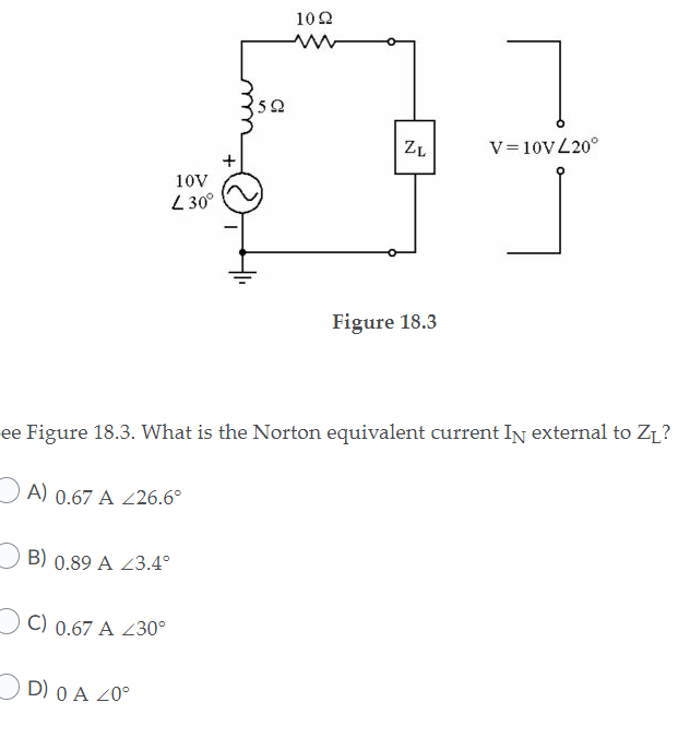 Solved 10Ω 522 ZL V=10V 220° 10V L 30° Figure 18.3 ee Figure | Chegg.com
