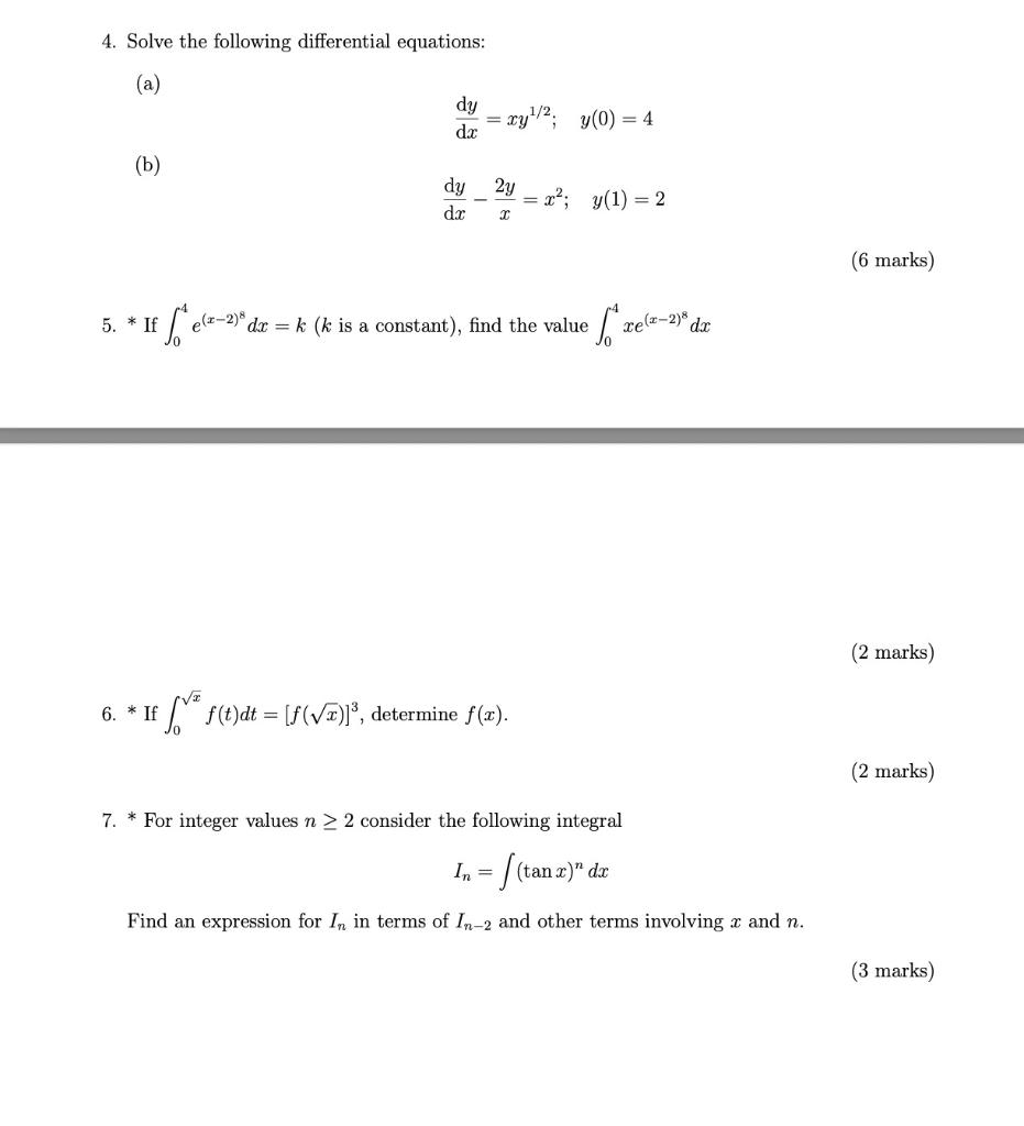 Solved 4. Solve the following differential equations: (a) | Chegg.com