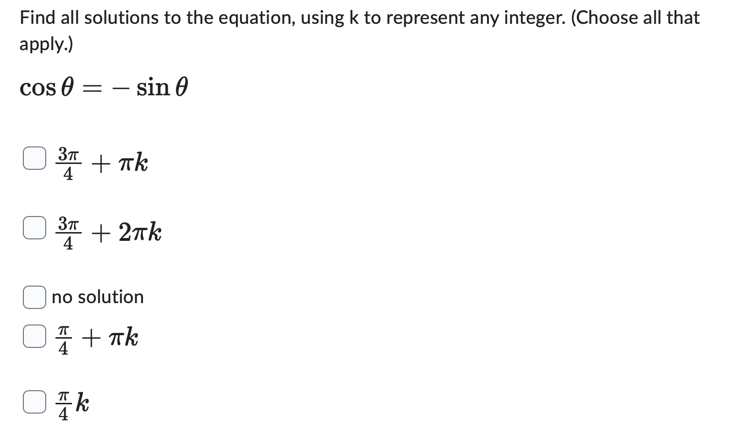 Solved Find all solutions to the equation, using k to | Chegg.com