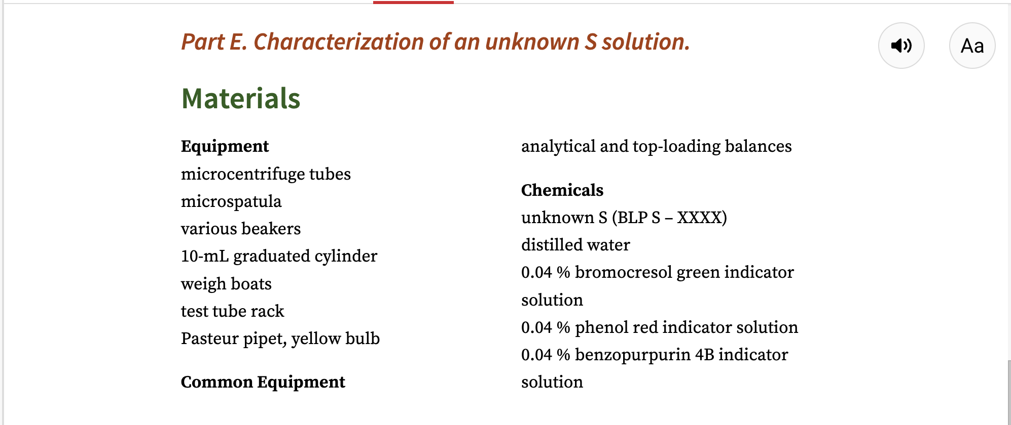 Solved Part E. Characterization of an unknown S solution. | Chegg.com