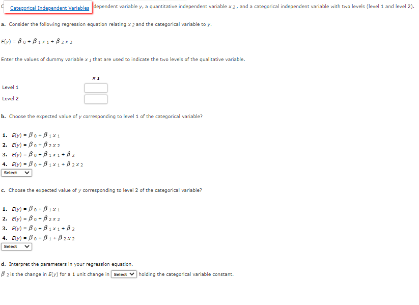 Solved dependent variable y, a quantitative independent | Chegg.com