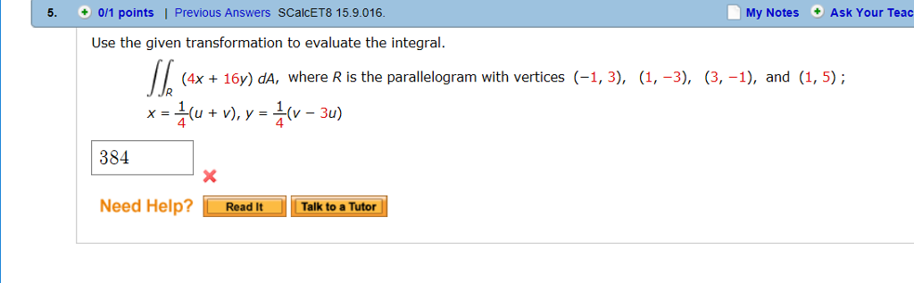 Solved 5. 0/1 points | Previous Answers SCalcET8 15.9.016 My | Chegg.com