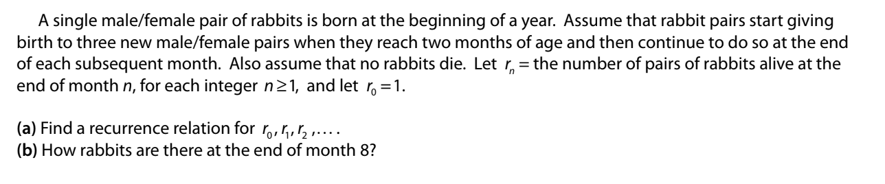 Solved A single male/female pair of rabbits is born at the | Chegg.com
