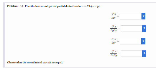 Solved Problem. 10: Find the four second partial partial | Chegg.com