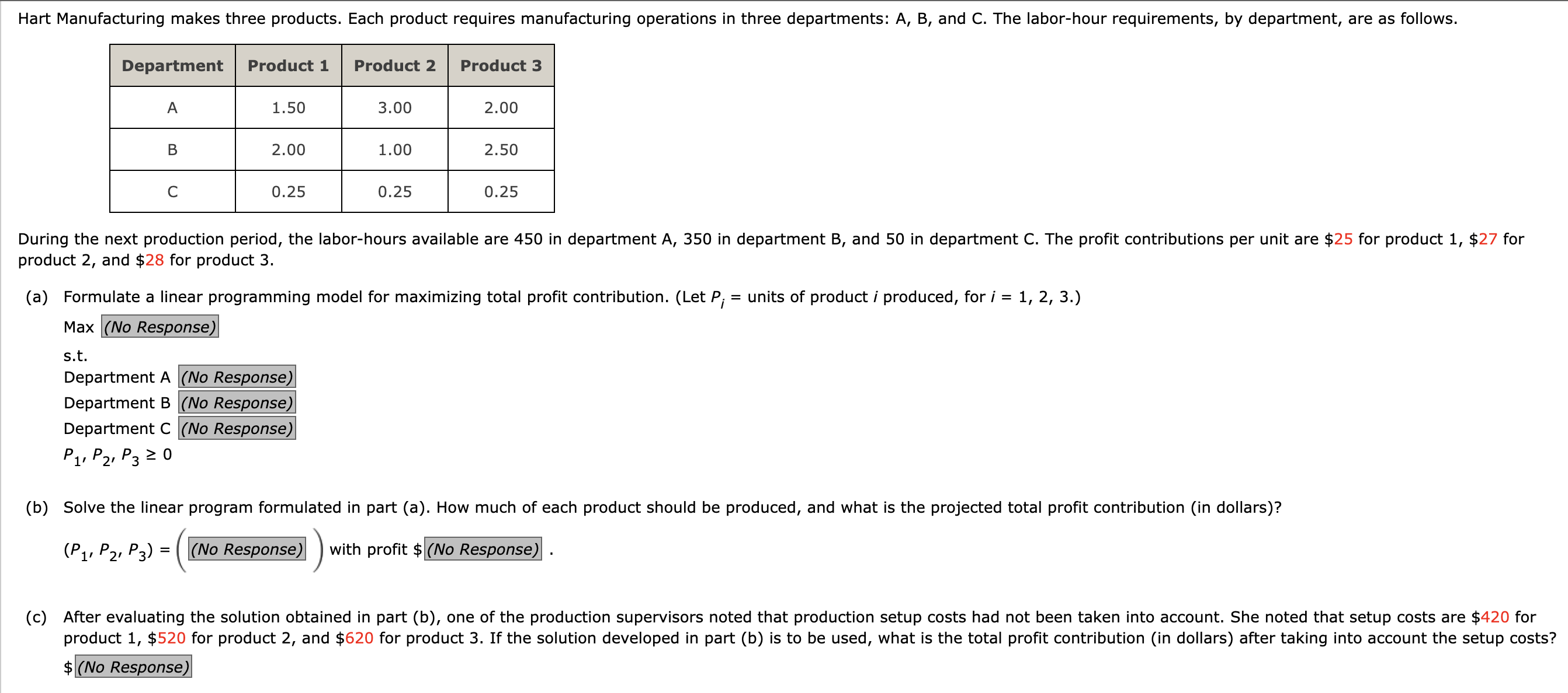 Solved product 2, and $28 for product 3. (a) Formulate a | Chegg.com